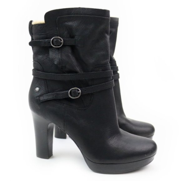 UGG | Shoes | Designer Ugg Olivia Black Leather Rocker High Heel Boots7 ...